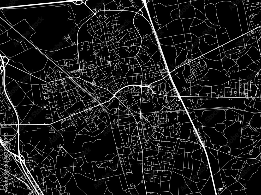 Vector road map of the city of Hilden in Germany on a black background ...