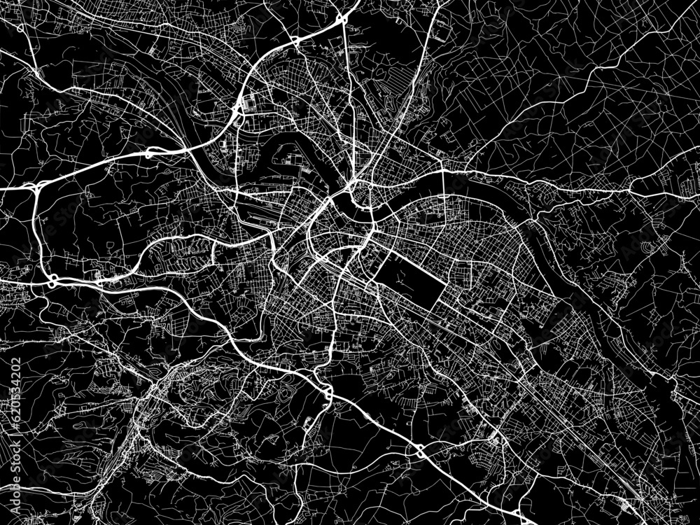 Vector road map of the city of Dresden in Germany on a black background ...