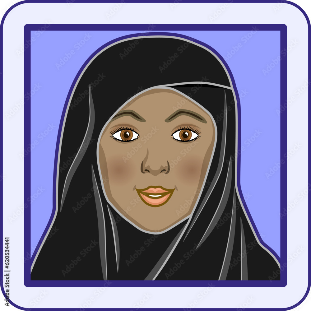 Avatar profile pic of young Muslim woman wearing hijab. Vector ...