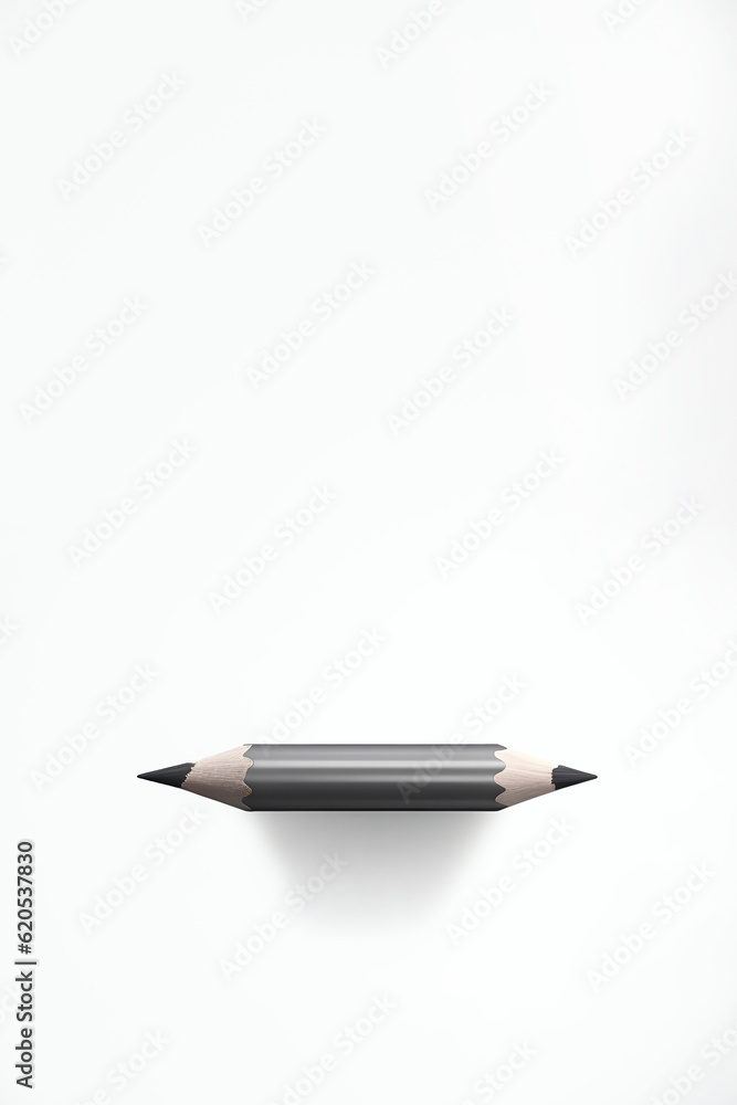 Short gray pencil sharpened at both ends, on white background. Vertical ...