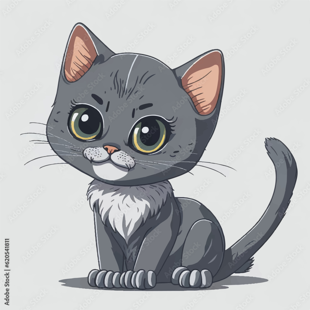 cute grey cat cartoon, vector, illustration, white background Stock ...