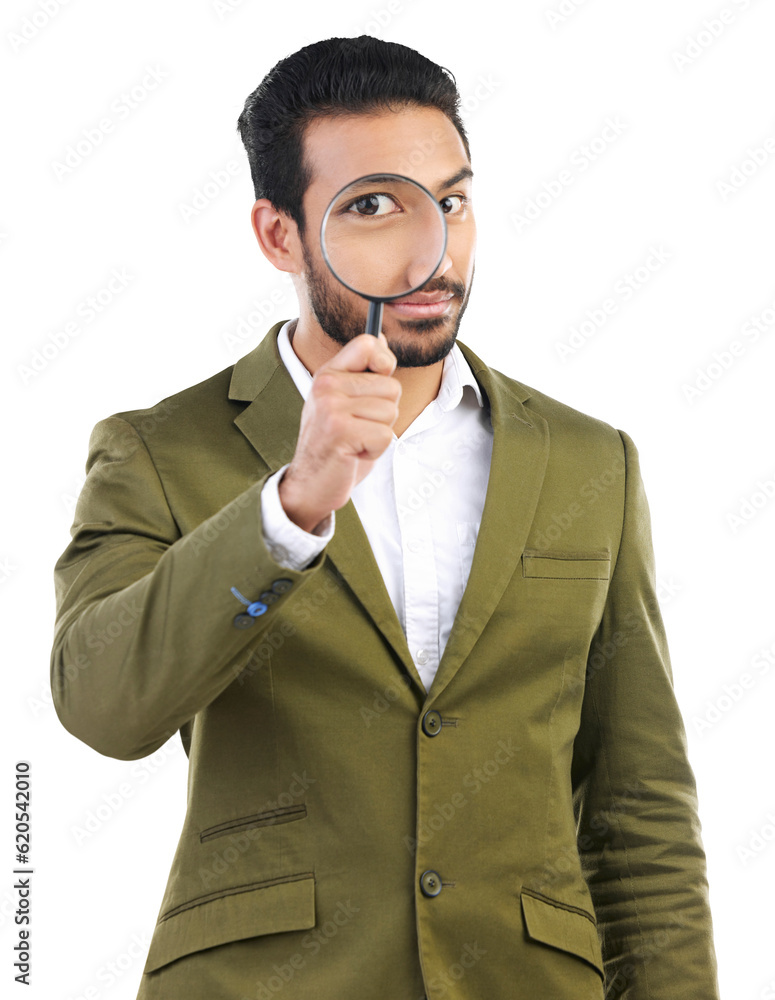 Magnifying Glass Eye And Portrait And Business Of Man For Investigation Audit Check Or Company