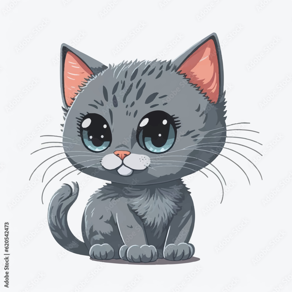 cute grey cat cartoon, vector, illustration, white background Stock ...