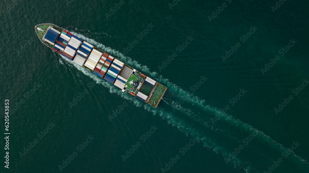 cargo container ship sailing full speed in sea to import export goods ...