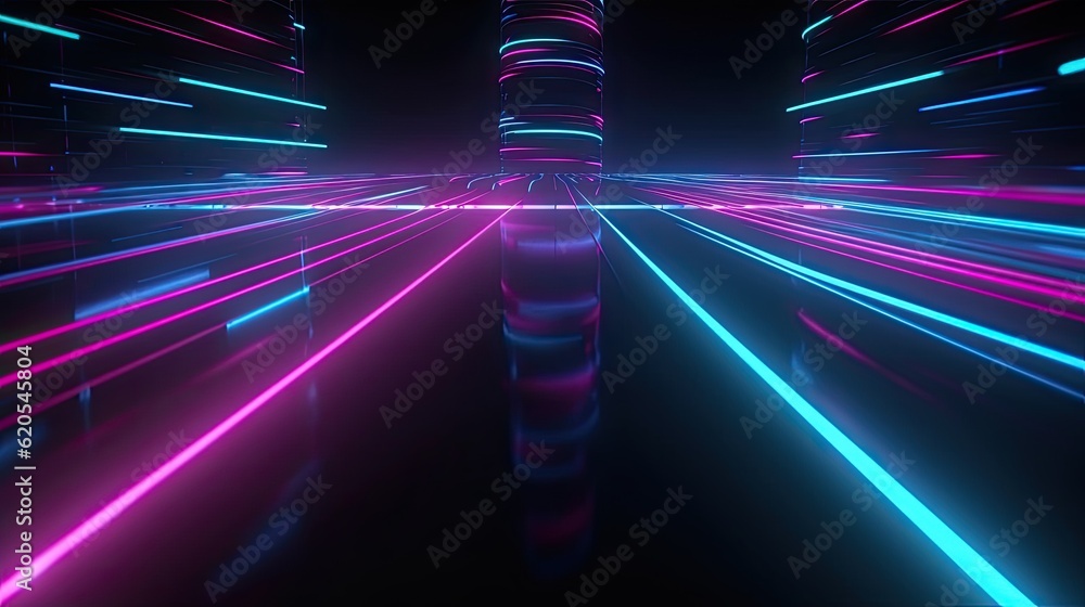 Abstract neon background of perspective view of spiral tunnel and ...