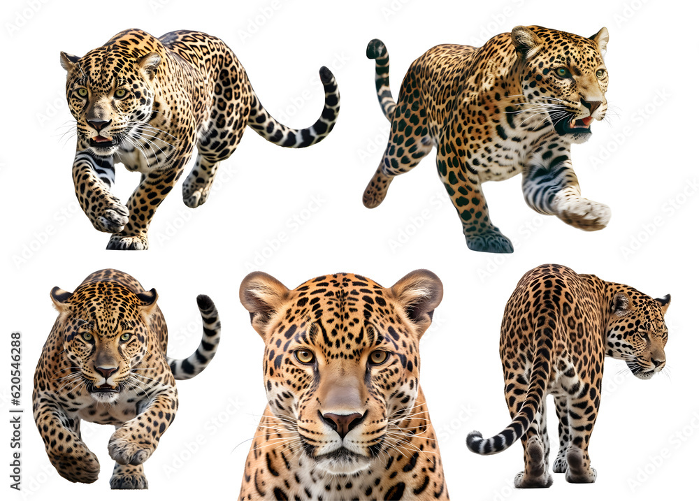 Jaguar running, many angles and view portrait side back head shot ...