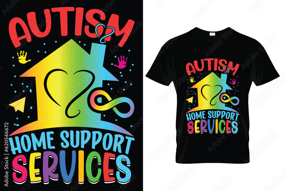 autism home support sevices tshirt template colorful texts house sketch ...