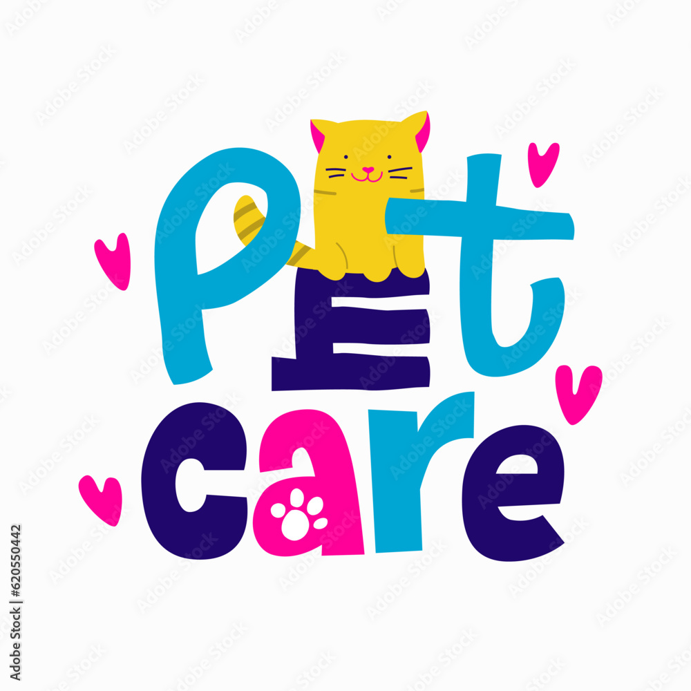 Pet care. Cartoon illustration heakth with colorful cat and silhouette ...