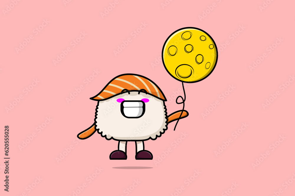 Cute cartoon Sushi floating with balloon cartoon vector illustration ...