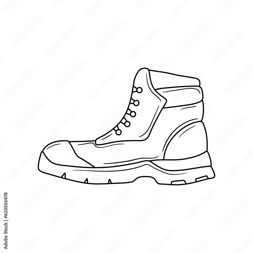 Hiking boots hand drawn outline on white background. Vector stock ...