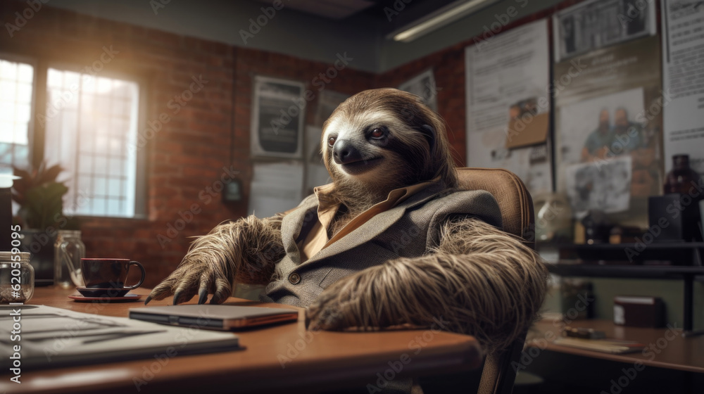 An industrious sloth diligently works in an office, defying stereotypes ...