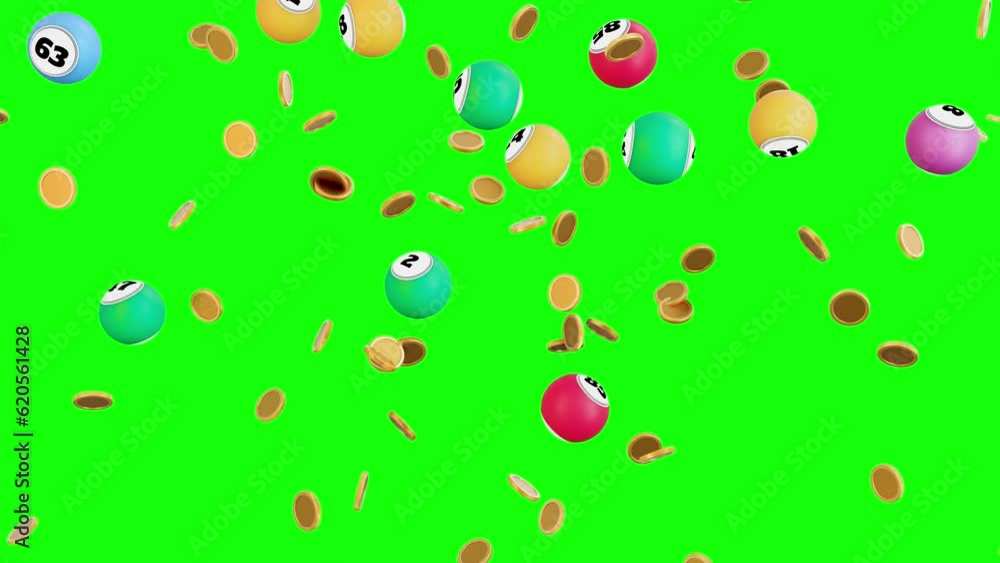 Bingo Winning Screen, Bigo Jackpot and Bingo Balls Flowing From the ...