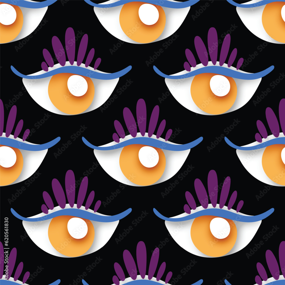 Seamless Pattern with Psyhodelical Print with Demonic Eye with Crown ...