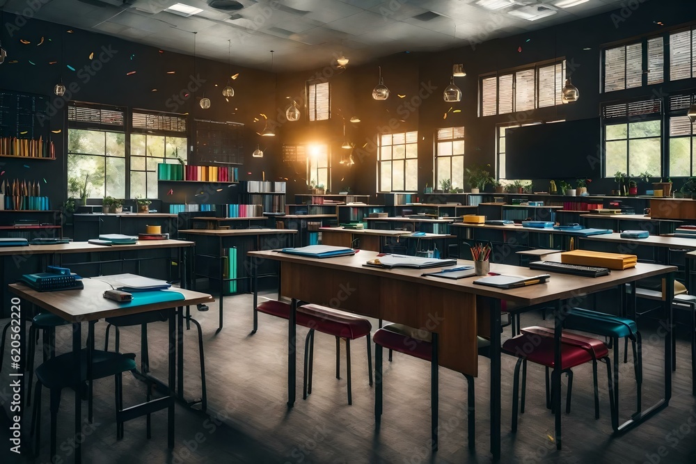 Foto de Beautiful School Background, Class Room, School Bag With ...