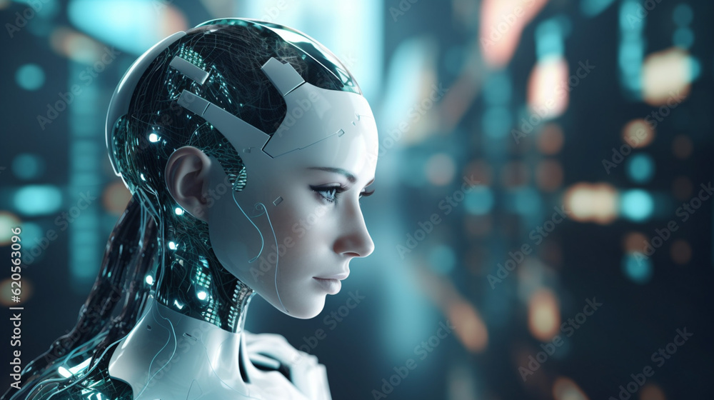 hand touching robotic transparent technology display ,digital ...