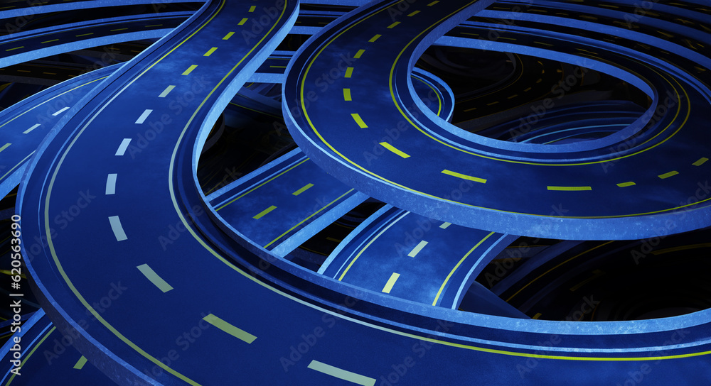 Road background. Zigzag from autobahn. Curved roads with yellow lines ...