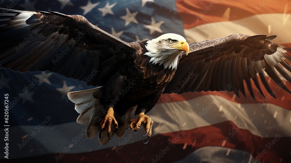 a bald eagle flying in front of a flag. Generative AI Art. Stock ...