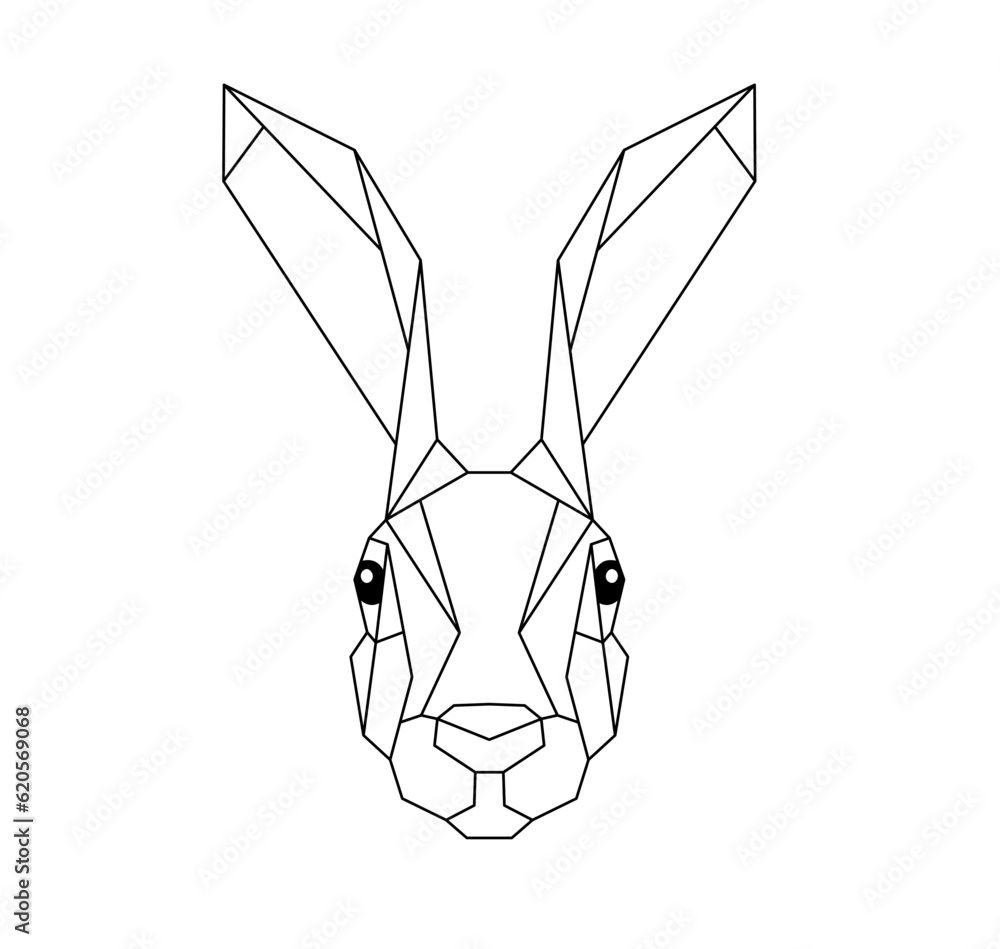 Vector isolated one single origami polygonal rabbit hare bunny head ...