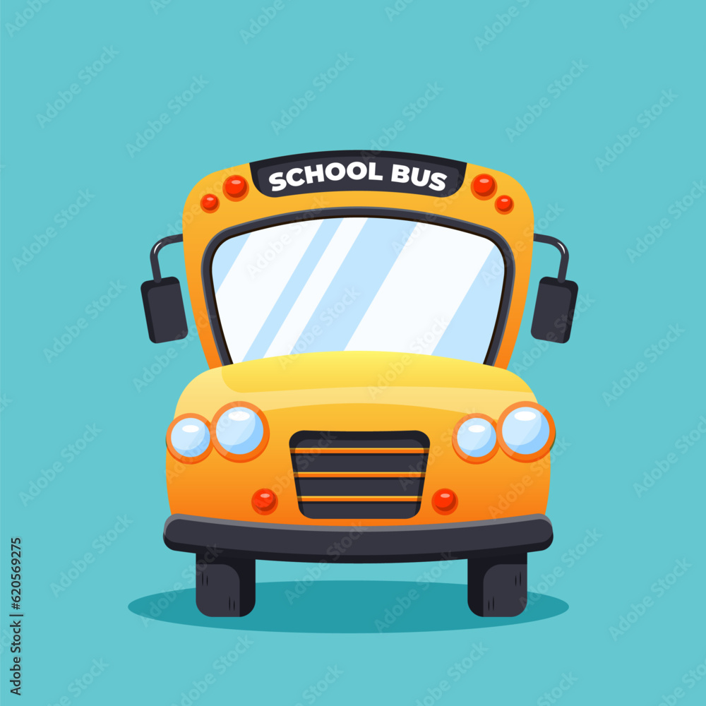 School bus banner blue background. Cartoon school bus. Back to school ...
