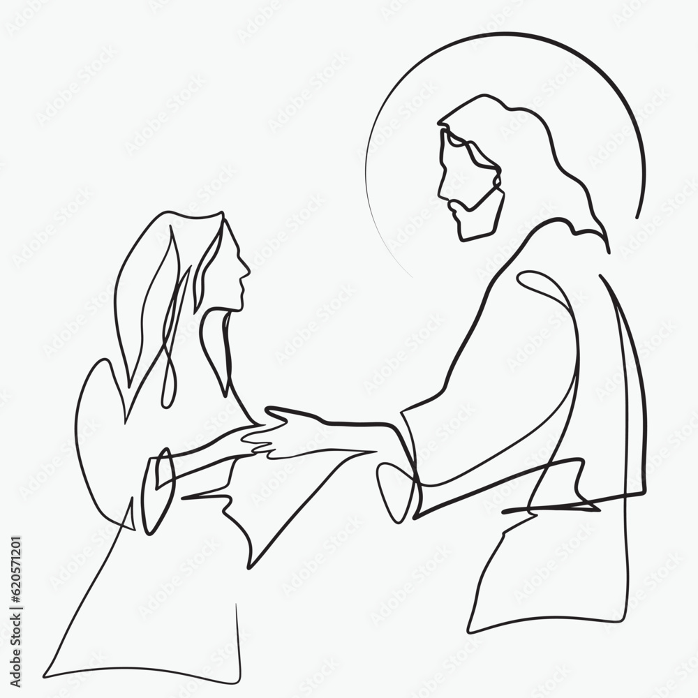 Continuous line drawing of Jesus Christ vector illustration Bible words ...