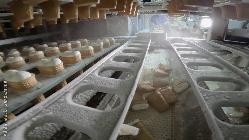 A modern conveyor for the production of ice cream. Ice cream production ...