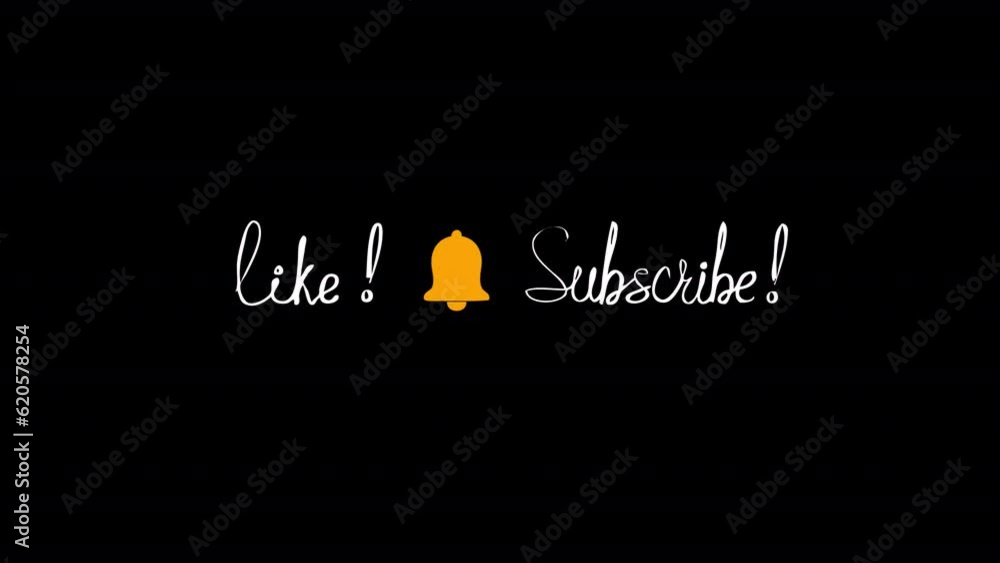 Animated handwritten like and subscribe text with bell icon and hand ...