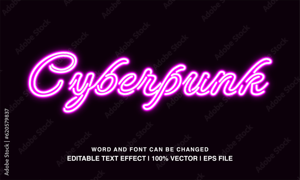 Cyberpunk editable text effect template, neon light futuristic style ...