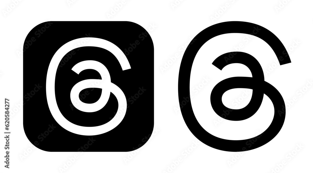 Threads mobile app icon and logo on white background, vector ...