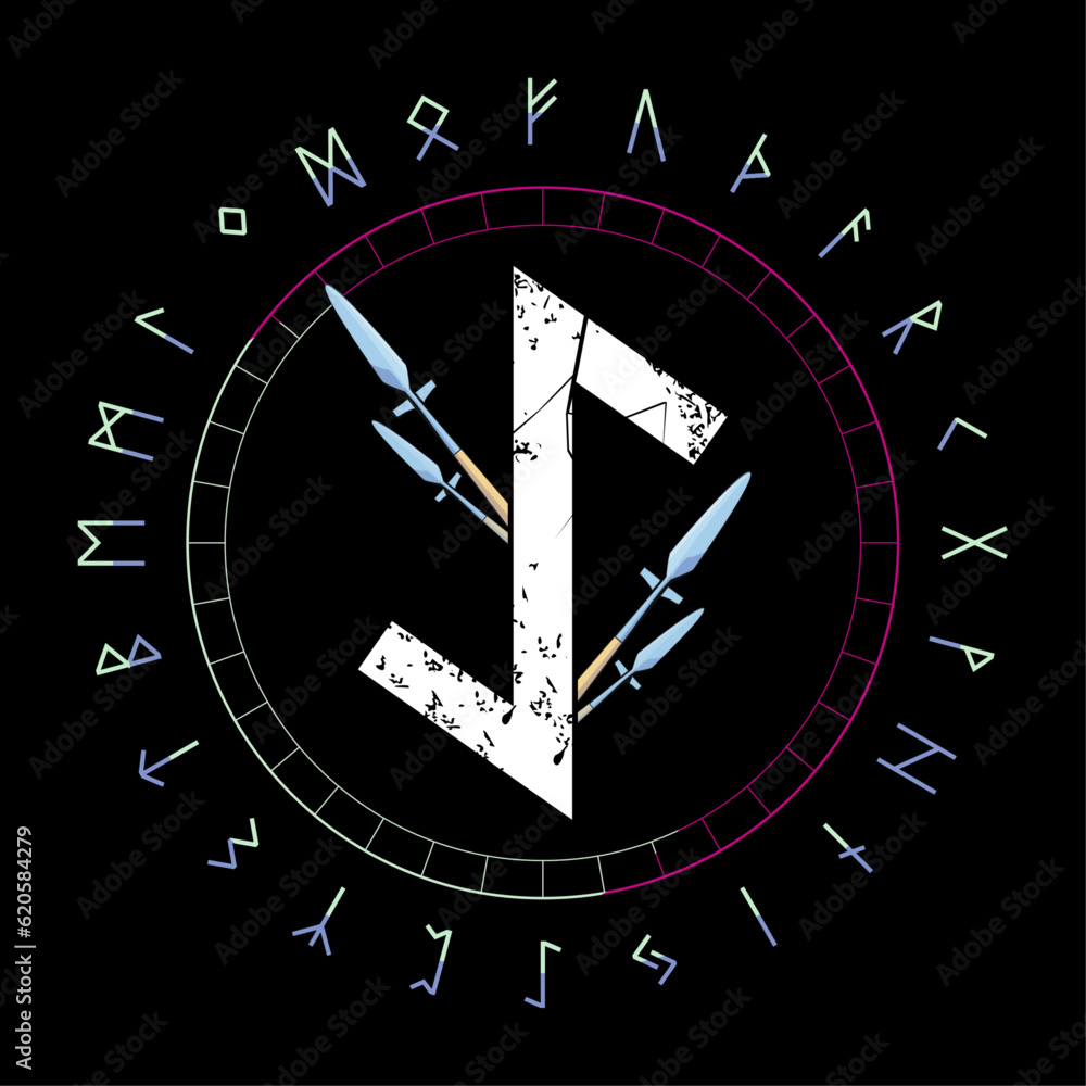 Design for a t-shirt with runic lettering called Eithwaz next to a pair ...