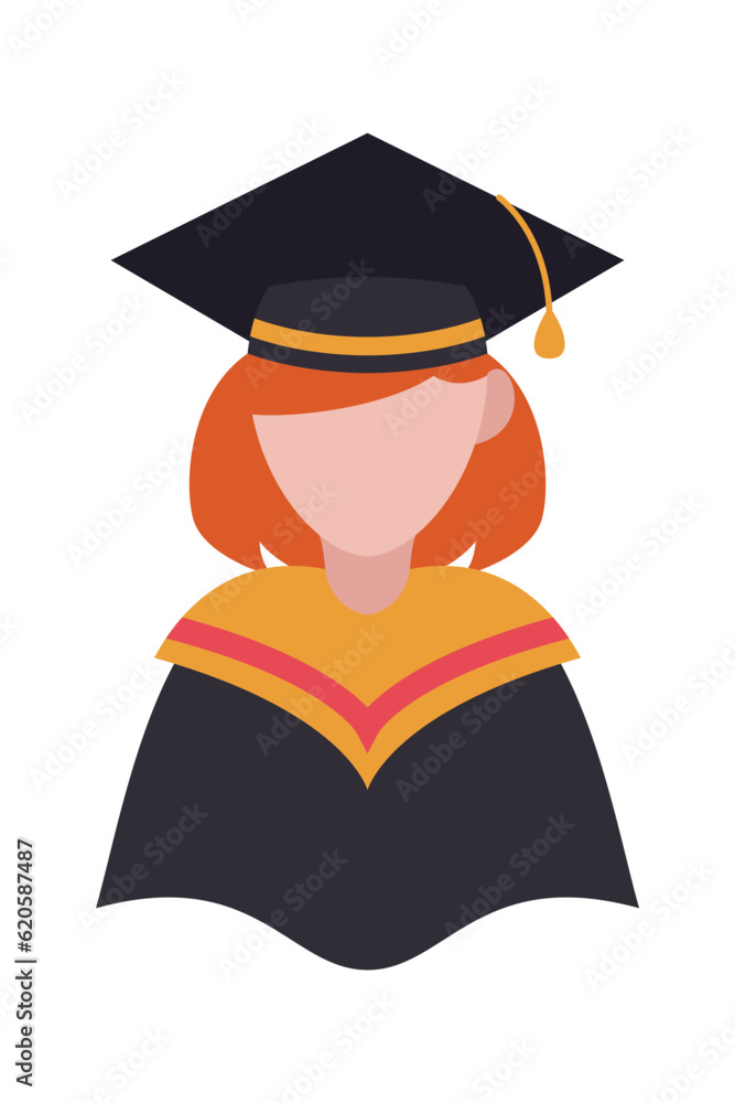 Graduate Student cartoon avatar on white background elements ...