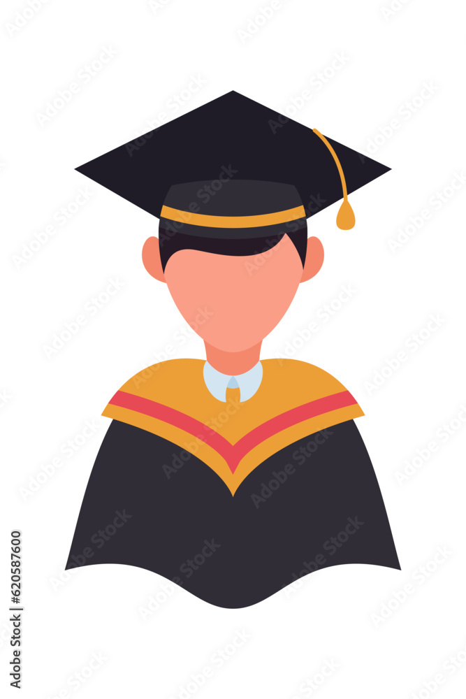 Graduate Student cartoon avatar on white background elements ...