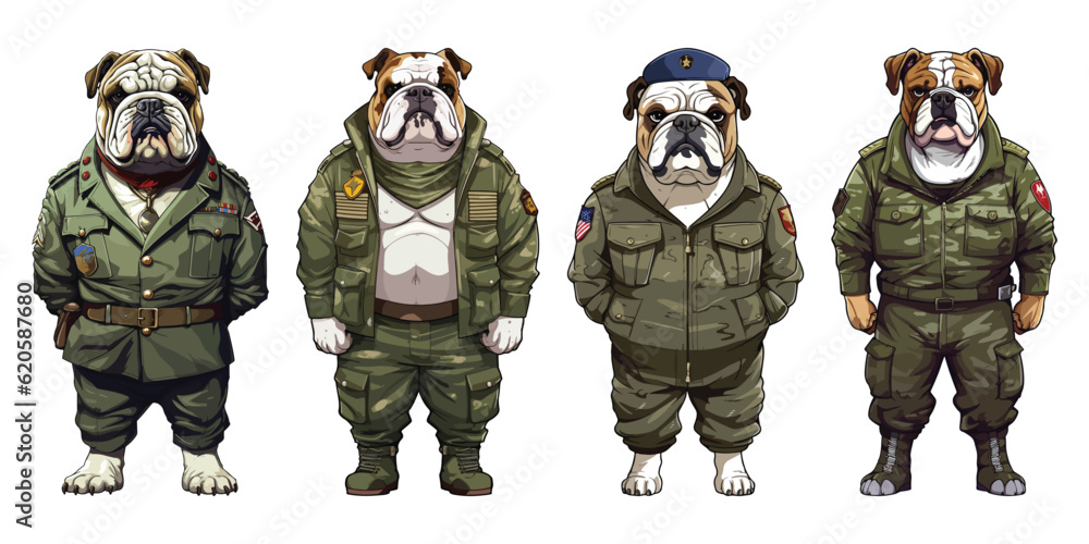 Set of Bull dog cartoon wearing army uniform Stock Vector | Adobe Stock