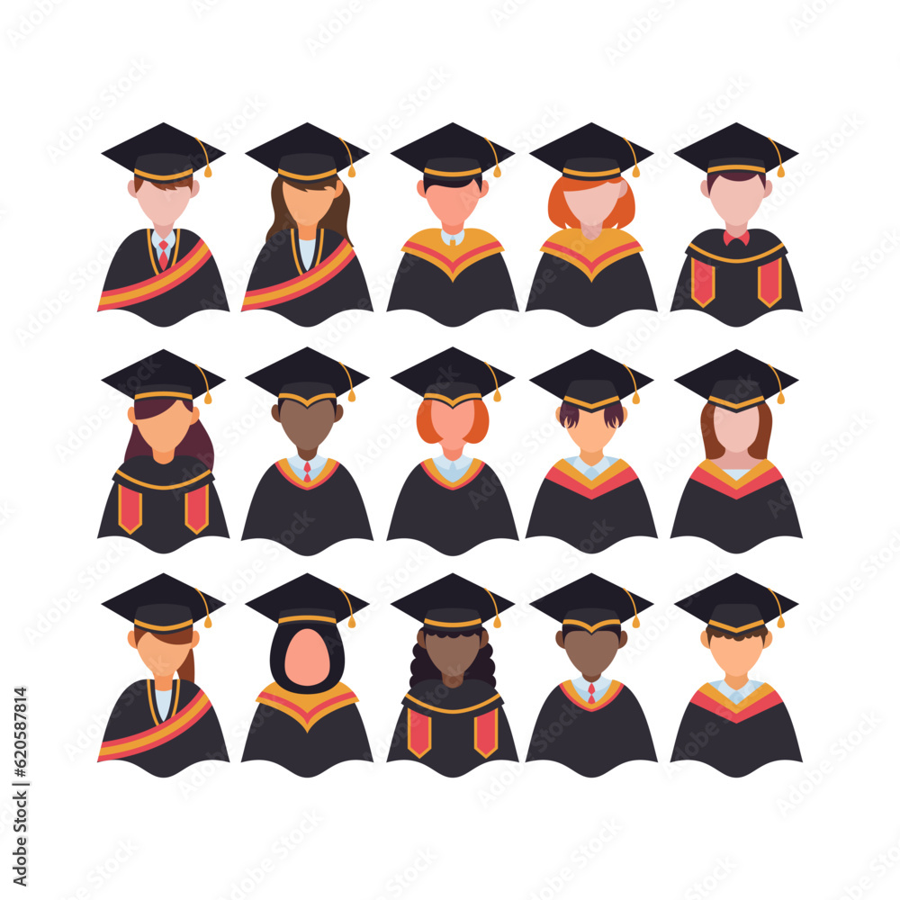 Graduate Student cartoon avatar on white background elements ...