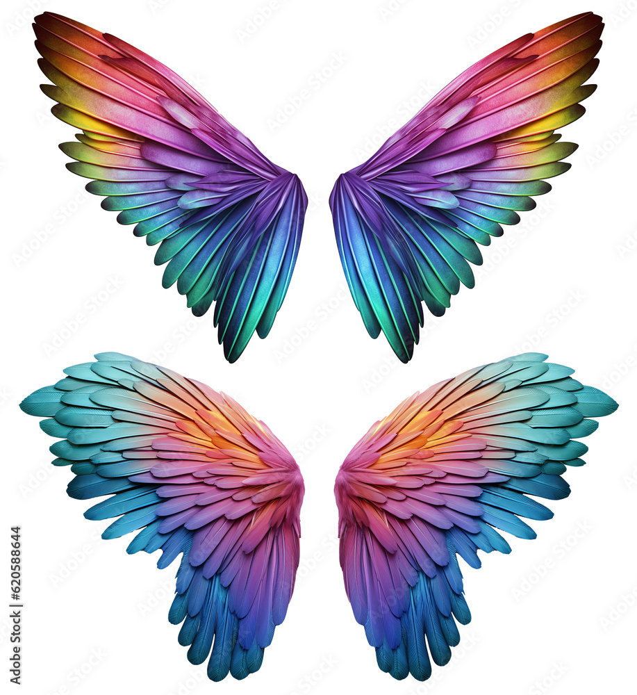colorful iridescent butterfly elf fantasy fairy wings on transparent ...