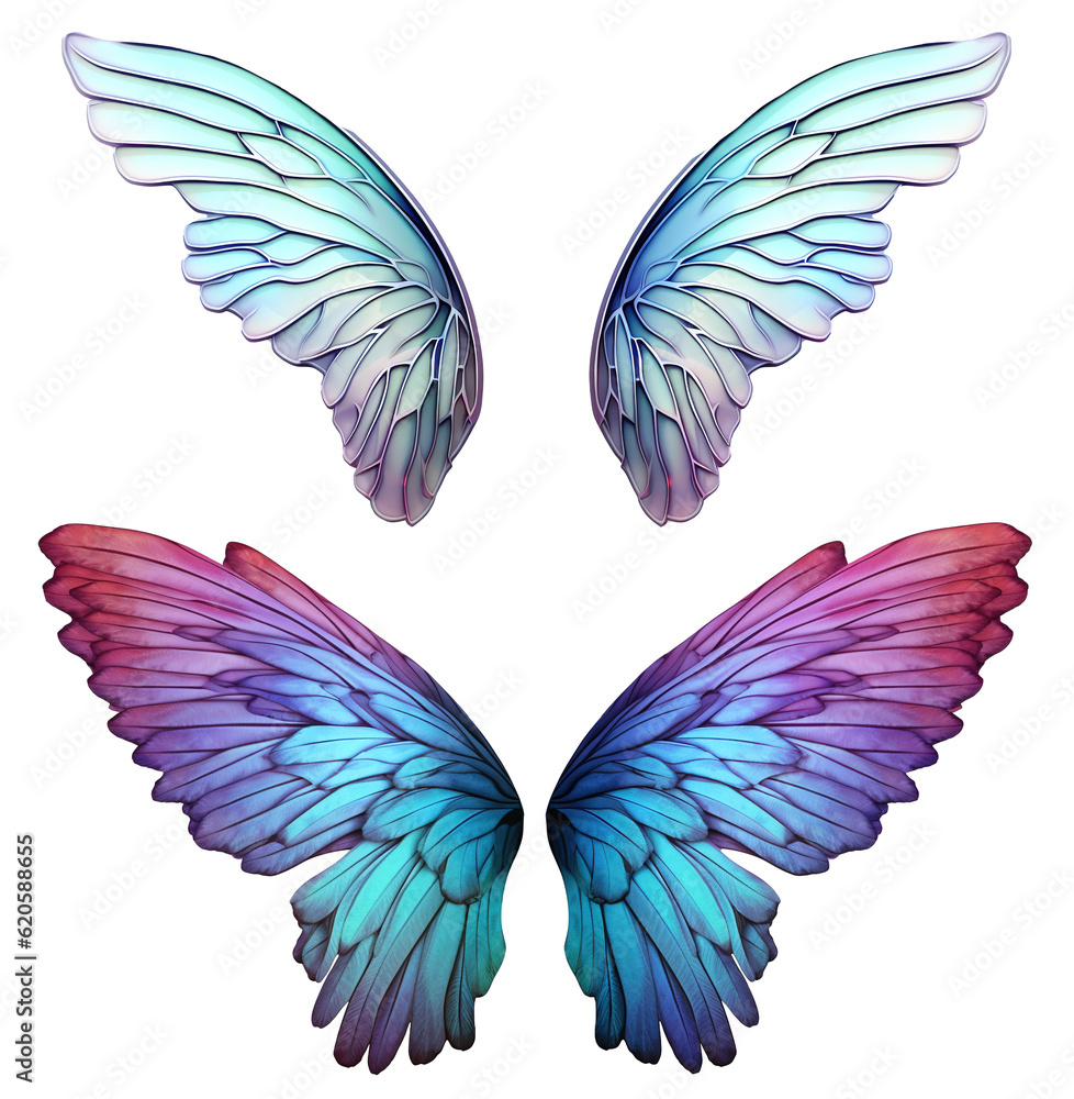 colorful iridescent butterfly elf fantasy fairy wings on transparent ...