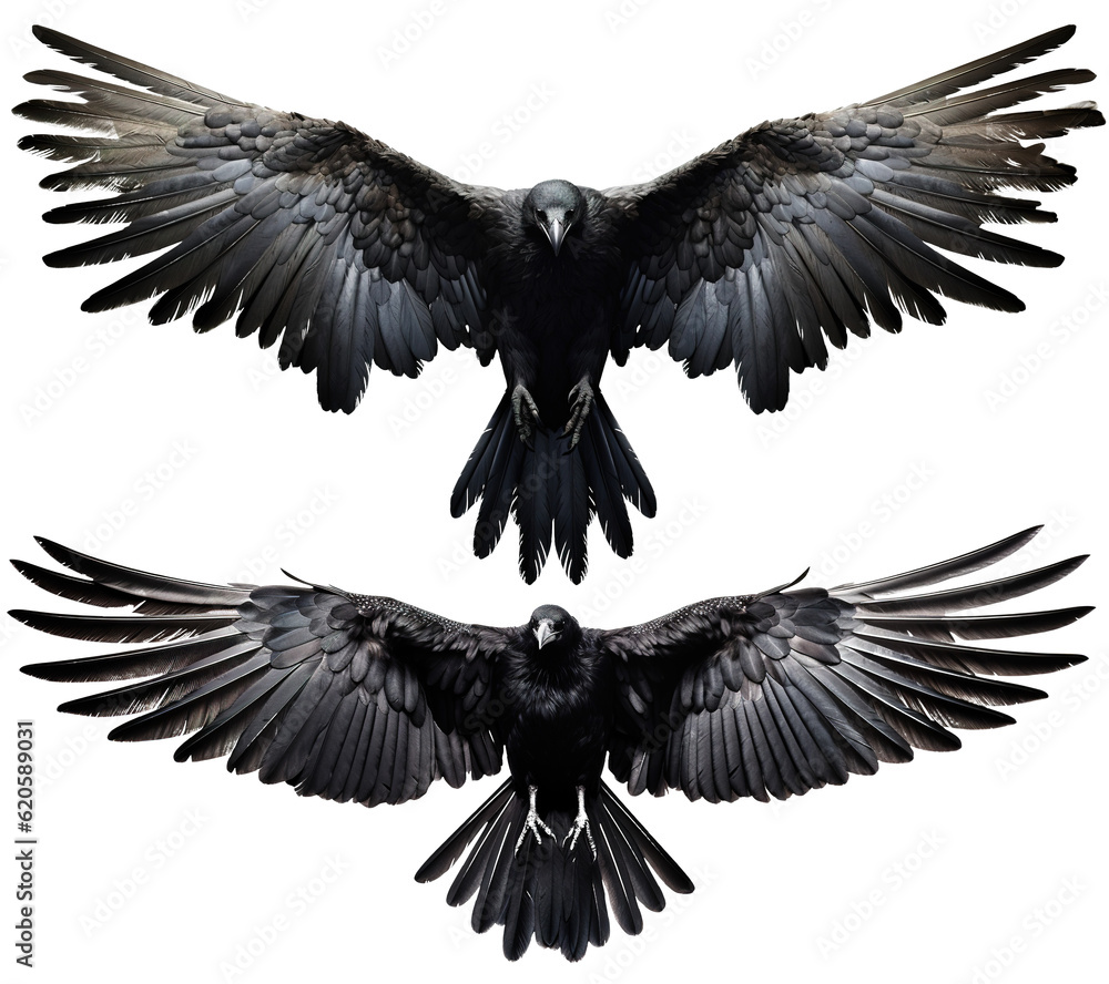 set of raven crow birds with spread wings Stock Photo | Adobe Stock