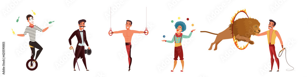 Circus characters set vector illustration. Cartoon isolated circus ...