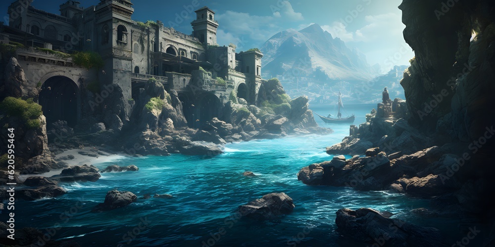 Ruins in ocean, Mediterranean Sea, fantasy world building, concept art ...