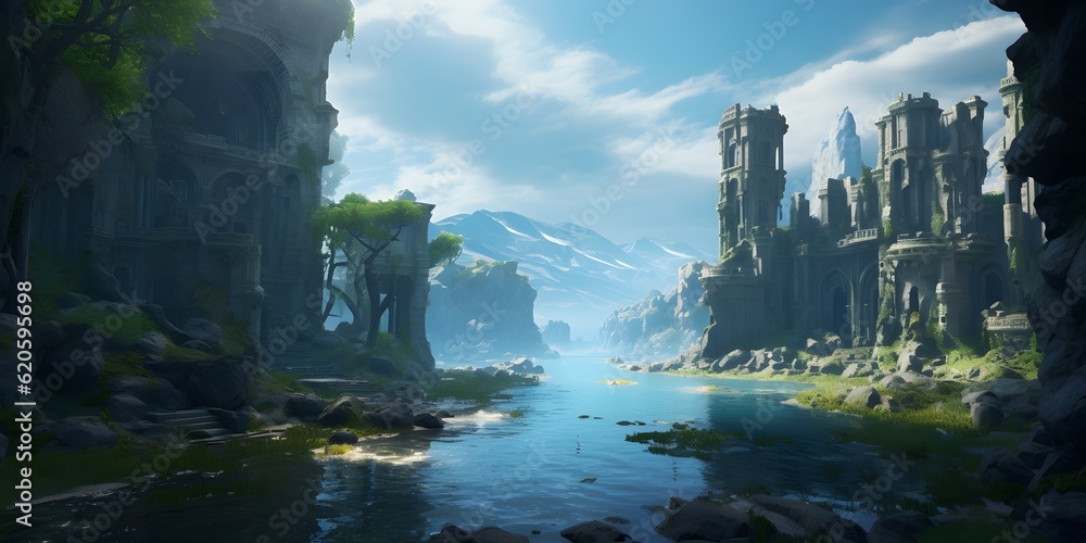 Ruins in ocean, Mediterranean Sea, fantasy world building, concept art ...