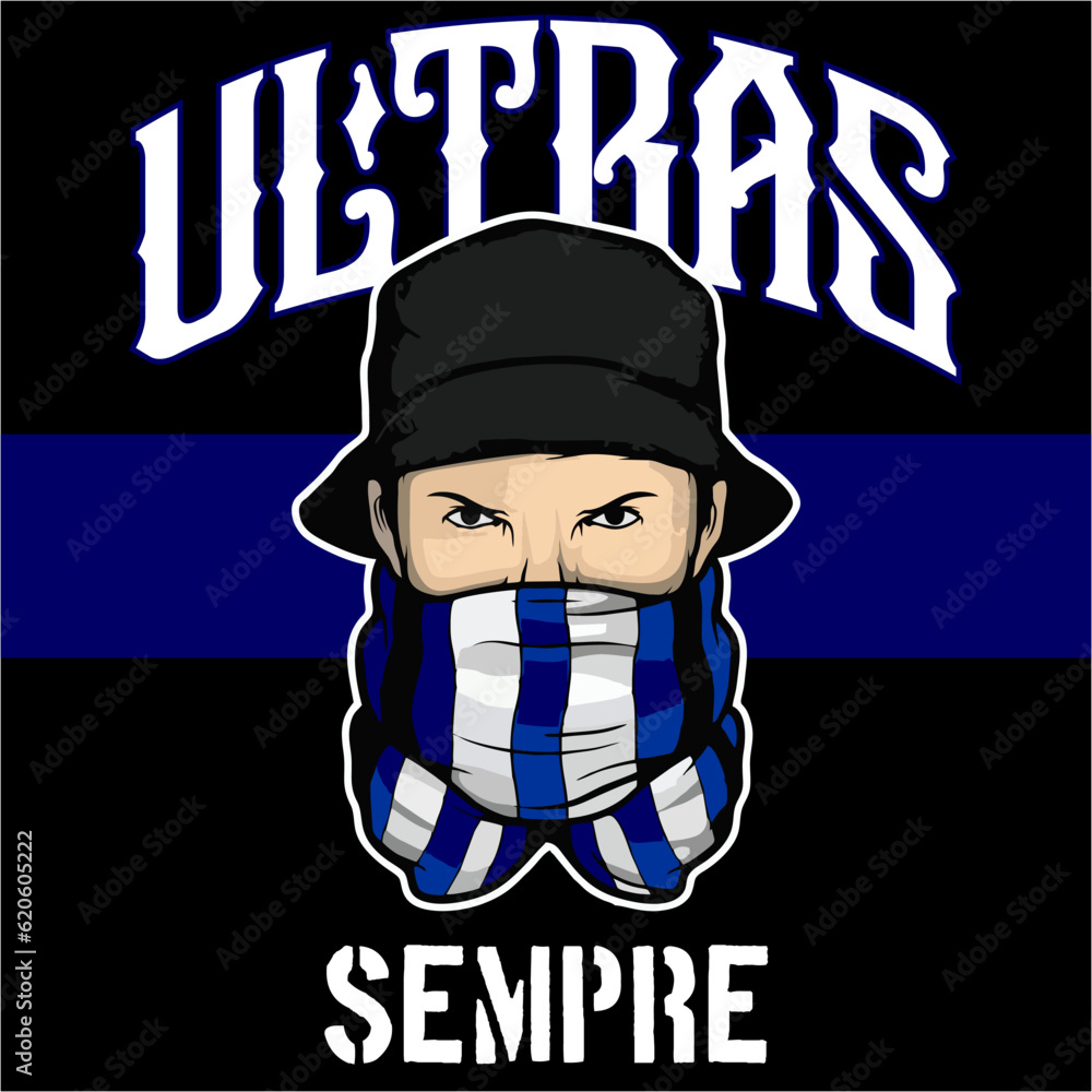 Póster Vector Football Fans Ultras Hooligan With blue and black color ...