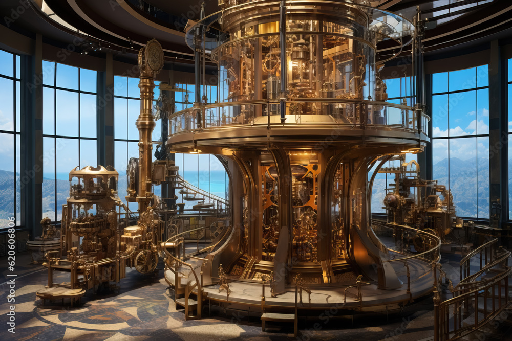 A steam-powered light generator on top of the Lighthouse of Alexandria ...