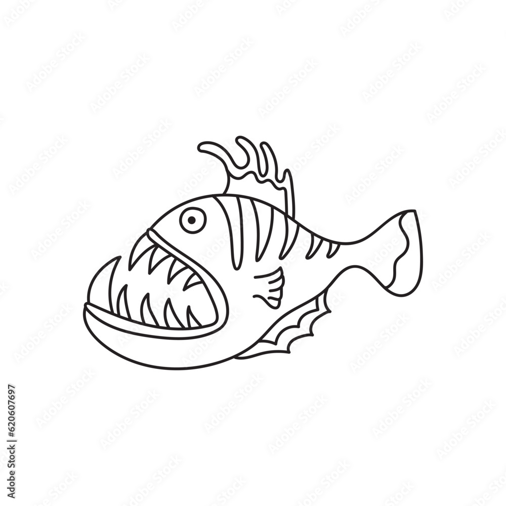 Kids drawing Cartoon deep sea fish Isolated on White Background Stock ...