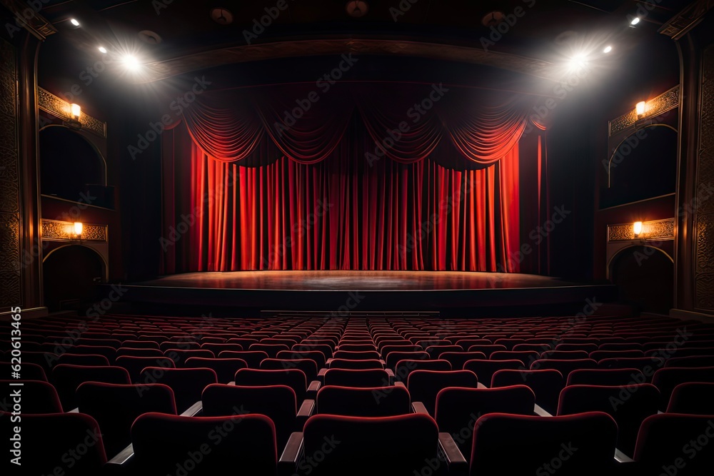 Darkened Movie Theatre: Empty Stage and Auditorium in Cinema Venue for ...