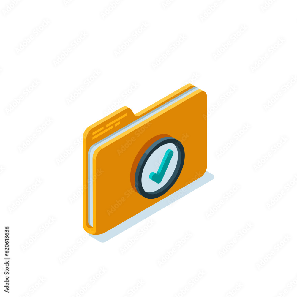isometric folder icon with a checkmark in color on a white background ...