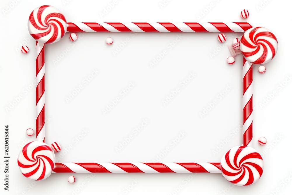 Christmas candy cane square frame with red and white striped. Xmas ...