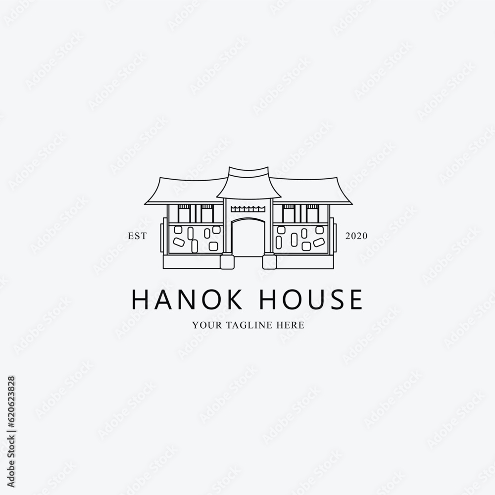 logo hanok house linear vector logo illustration design, traditional ...