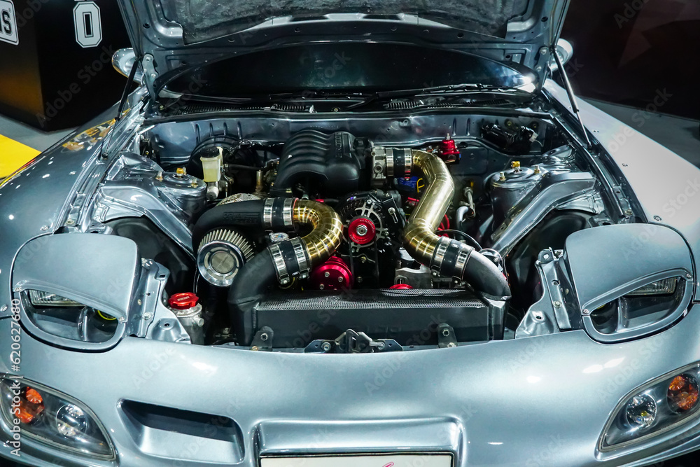 Bangkok, Thailand - 1 july 2023: Modified car engine room at the ...