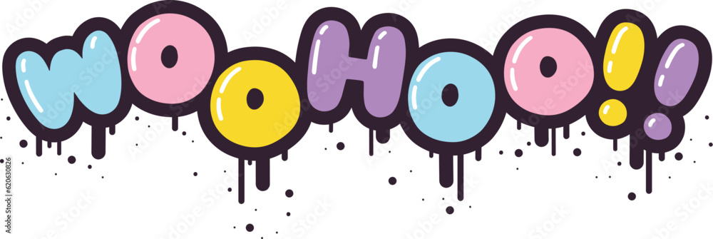 Woohoo - lettering short slogan quote in cute retro graffiti style ...