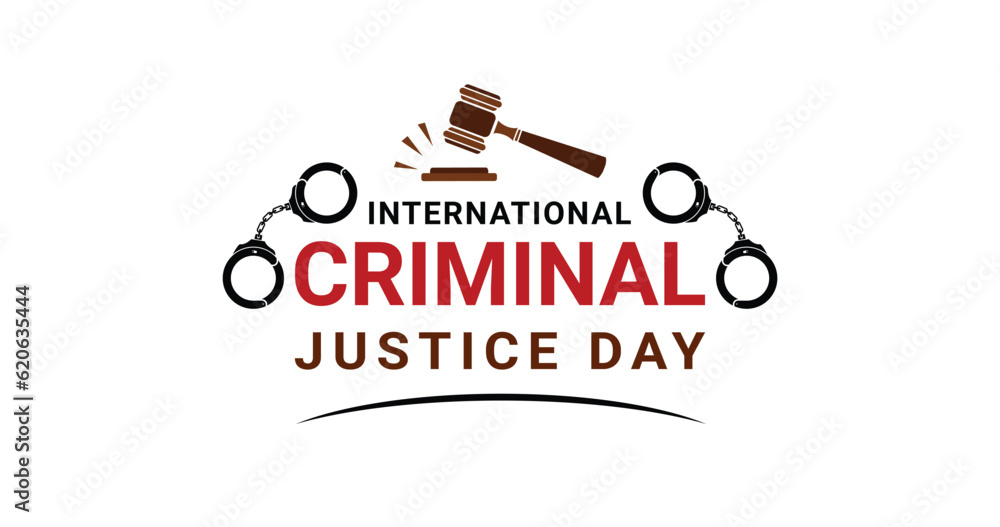 International criminal justice day lettering text vector. Text with ...