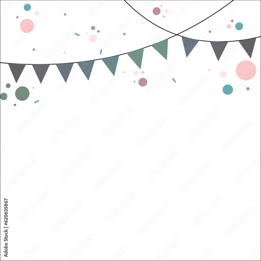 Gray color tone Party Flags With Confetti And Ribbons Falling on ...
